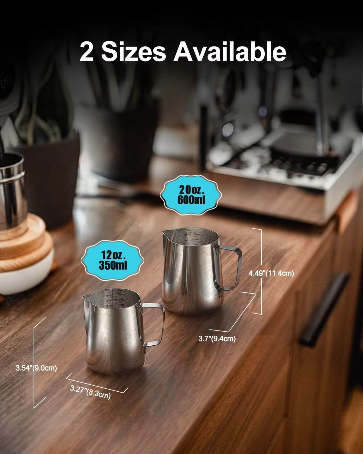 12 Ounces Stainless Steel Milk Frothing Pitcher, Measurements on Both Sides, Espresso Machine Accessories, Latte Art Cup with Insulated Handle, Creamer Pitcher for Single-Serve, No-drip or Spillage