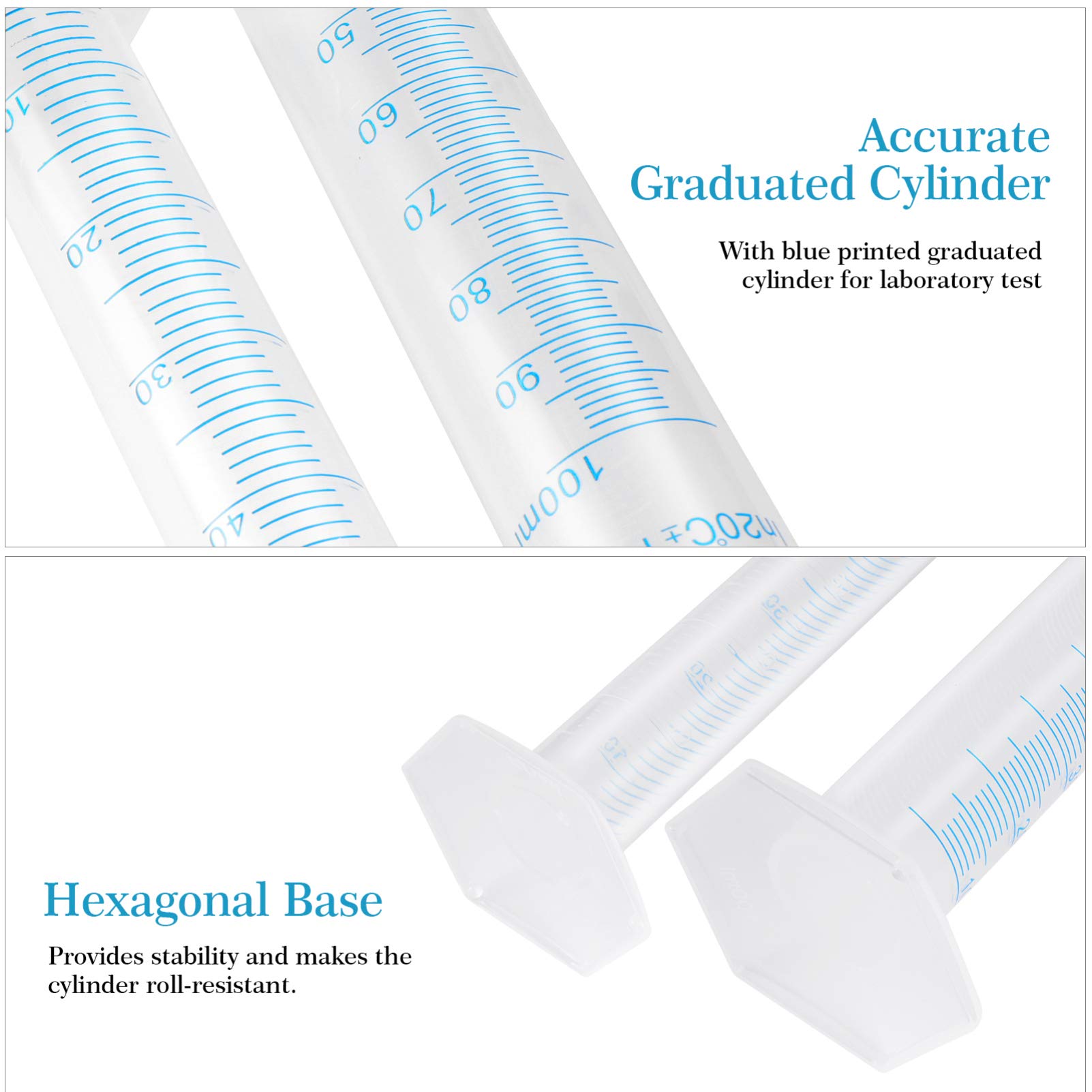 Lurrose Measuring Cylinder Graduated Cylinder Lab Test Tube Set of 4, Plastic Graduated Cylinder Set 10, 25, 50, 100ml