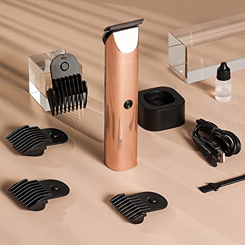 Memorism Blizz CS7 Men’s Cordless Hair Clipper for Home and Barbershop - with T-Blade Clipper and Stainless Steel/Ceramic Blade, 4 Adjustable Length Guards, Waterproof, LED Display (Rose Gold)