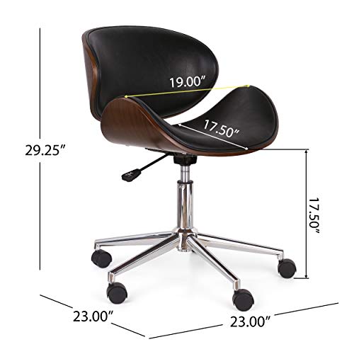 Christopher Knight Home Dawson ARMLESS Office Chair, Midnight Black + Chrome + Walnut
