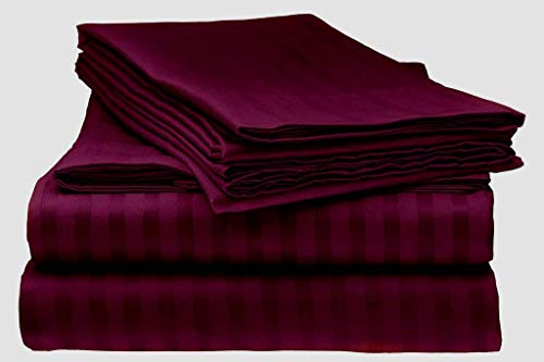 100% Egyptian Cotton Wine Stripe, Grand King Size Egyptian Cotton Sheet Set -(4 Pcs) Deep Pockets 30" Inches for Thick Mattress-850 TC Breathable-Super Soft-(Grand King: 80" X 99")