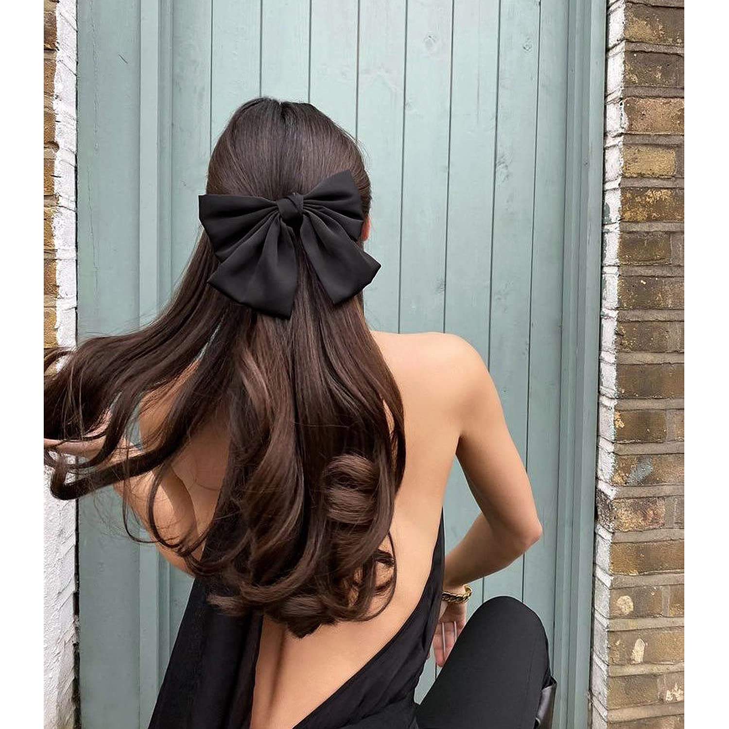 2 Pcs Large Hair Bow Clip Alligator Clips Hair Accessories for Women Girl (Black)