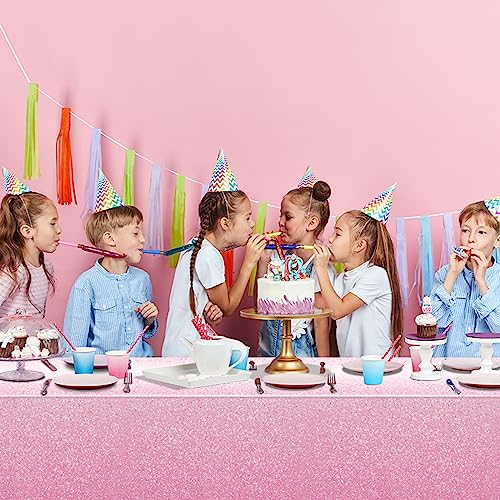3 Pack Ombre Pink Plastic Tablecloth for Parties, Gradient Pastel Pink Glitter Disposable Tablecloths for Rectangle Tables, Light Pink Sprinkle Table Cover for Wedding Birthday Anniversary, 54x108Inch
