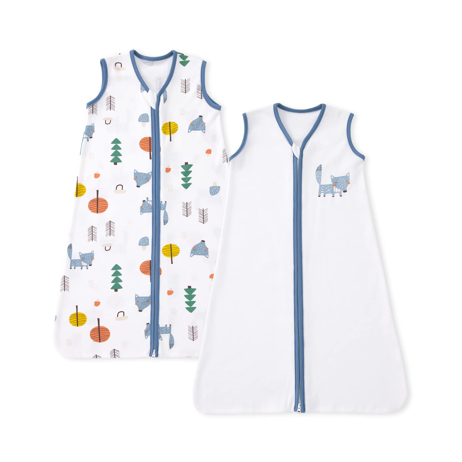 bonbonPomme Baby Sleep Sack 2 Pack -Baby Toddler Sleep Sack Sleeveless Cotton 2-Way Zipper Baby Wearable Blanket Sleeping Bag White Fox 12-18 Months