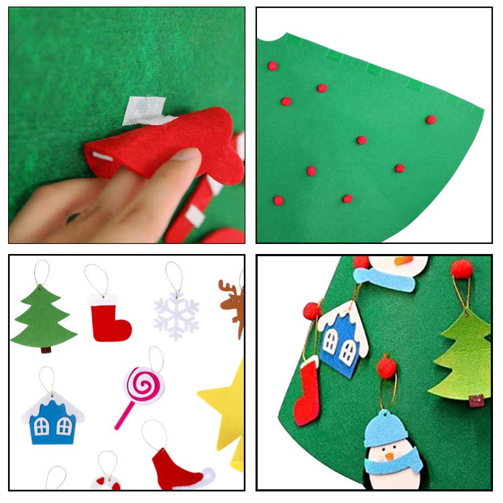 3D DIY Felt Christmas Tree Decorating Set with Ornaments, Wall-mounted Handmade Detachable Christmas Decorations - Suitable for Family Christmas Decoration (A)
