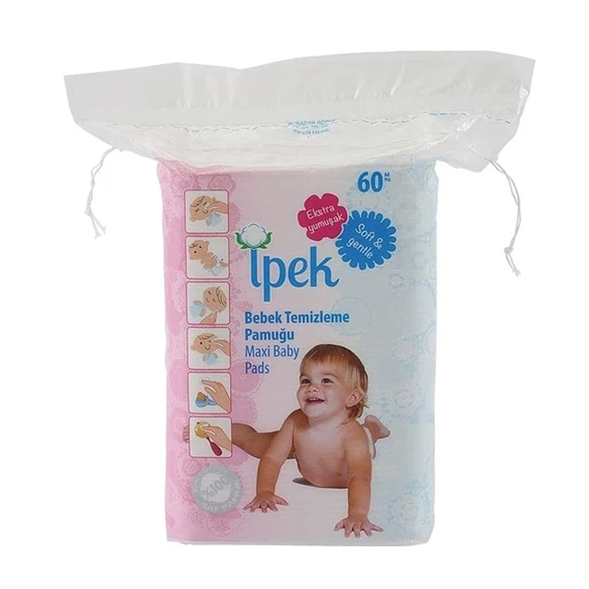 İpek Baby Large Cotton Pads Dry Diaper Care - Nursing Pads 120 Count in 2 Bags - 120 Count, White (Maxi-120)