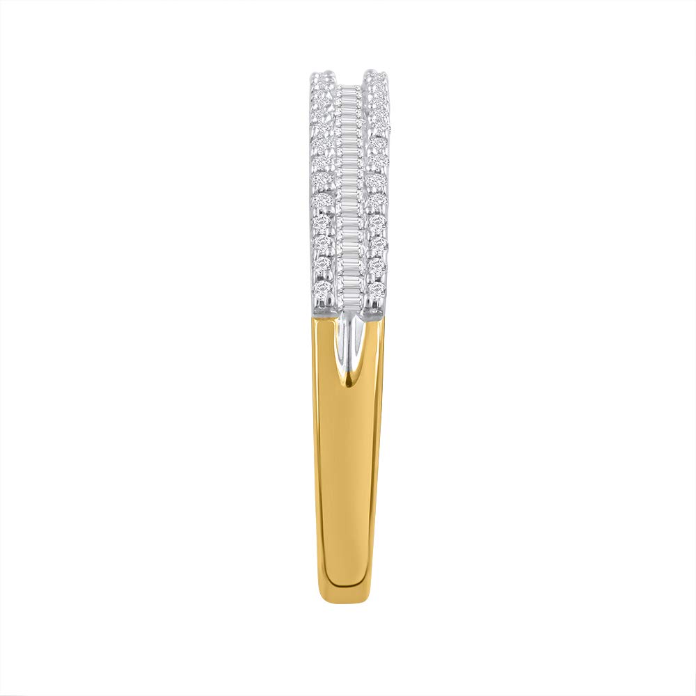 1/4 Carat Round & Baguette Shape Diamond Wedding Band Ring in 10K Yellow Gold (Ring Size 6.5)