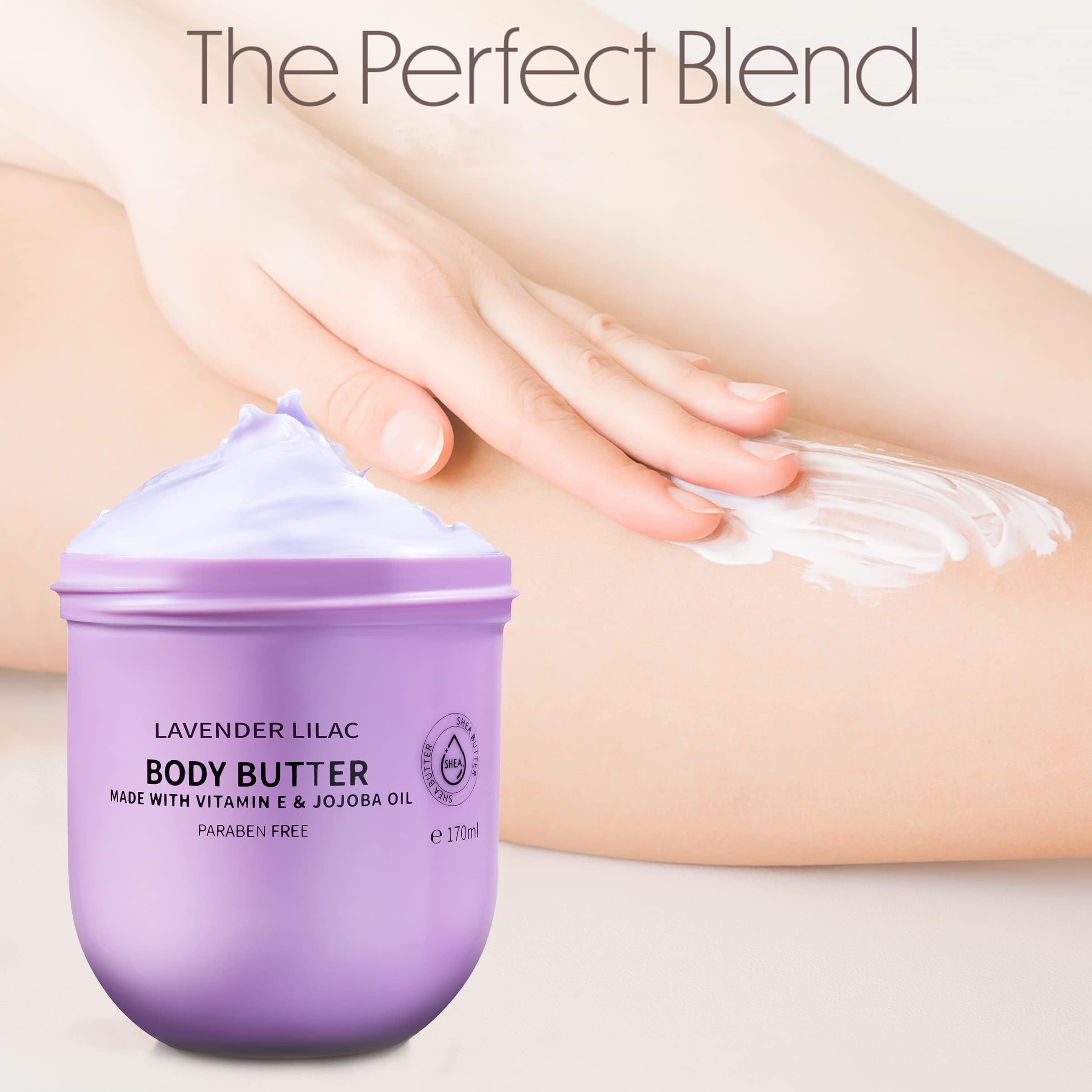 Lavender Lilac Body Butter - Shea Cream with Jojoba Oil & Vitamin E - Hydrating Natural Moisturizer for Hands - 5.74 Fl Oz