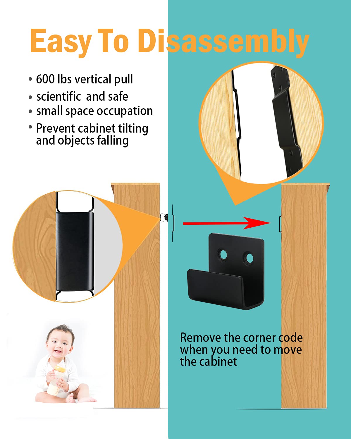 Furniture Anchors to Wall for Baby Proofing Anti Tip Wall Anchors 6 Pack Heavy Duty Dresser Safety Bracket Mount Strap Cabinet