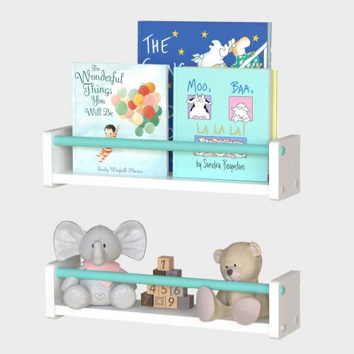 J JACKCUBE DESIGN Wall Mount Kids Nursery Decor Bookshelf Floating Wall Shelf Photo Display Toy Storage Organizer White Set of 2 - MK695A