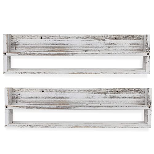 brightmaison Polynez 30" Floating Shelves for Wall Decor, Kids Bookshelf for Wall, Nursery Book Shelves, Multiuse Wall Shelf Set of 2 Wood Burnt White