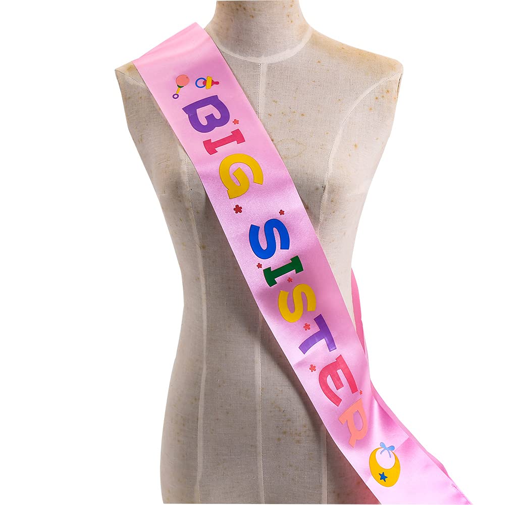 Topfunyy Big sister Sash Pink Stain Baby Shower Sash for Baby Shower Big Sister to Be Party Decorations