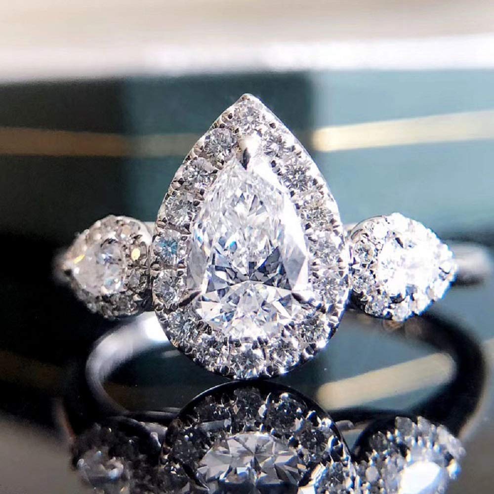 1. Inlaid with 3 Water Drop pear-Shaped Imitation Carat moissanite Heart-Shaped Engagement Wedding Eternal Diamond Ring, The Best Gift for Women 7