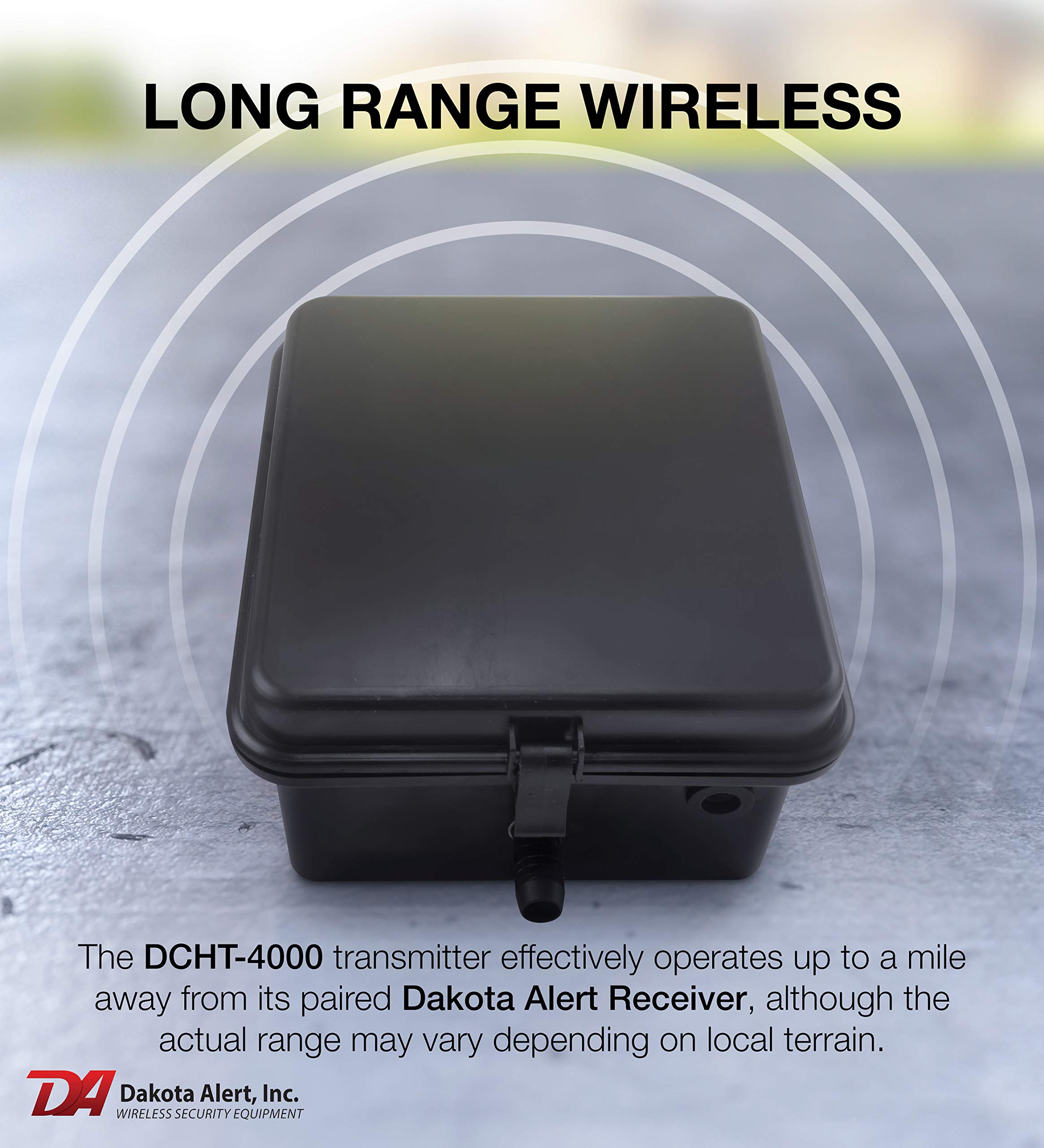 Dakota Alert - DCHT-4000 Wireless Drive Way Alarm Transmitter, One Mile Wireless Range with 25-FT Rubber Hose Vehicle Sensor - Wireless Rubber Hose Driveway Alarm