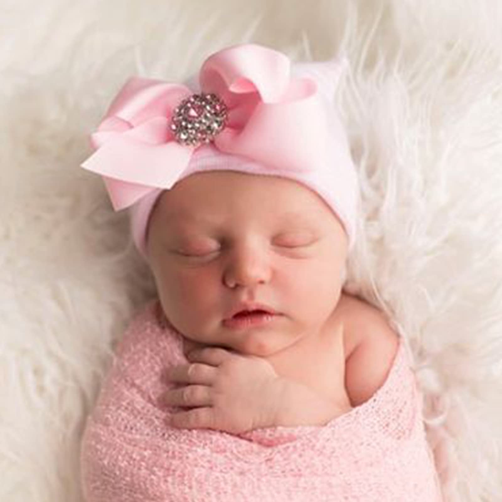 DRESHOW BQUBO Newborn Hospital Hat Infant Baby Hat Cap with Big Bow Soft Cute Knot Nursery Beanie