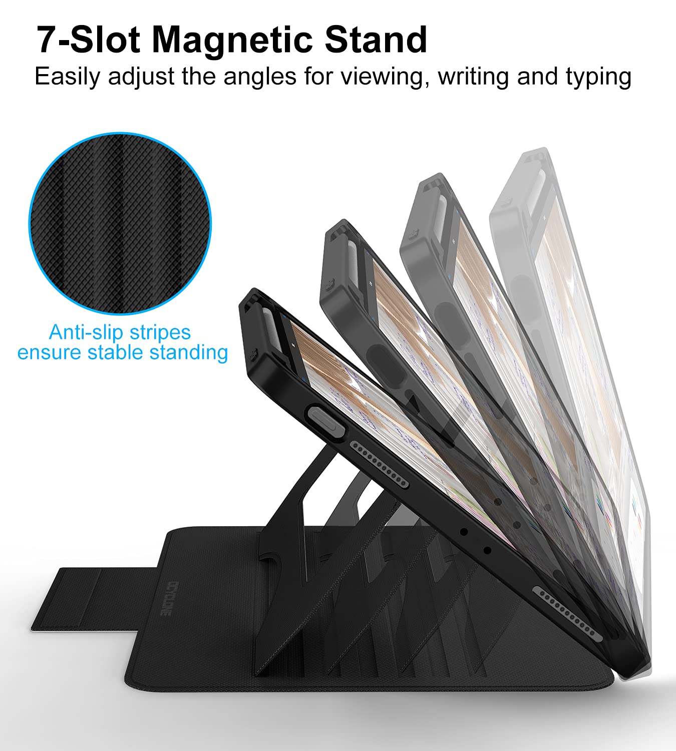 Bostone iPad Pro 12.9 Case 2021 5th Generation, 7 Viewing Angles Magnetic Stand, Smart Auto Sleep/Wake Protective iPad Pro 12.9 Case Cover Shockproof with Pencil Holder, Black