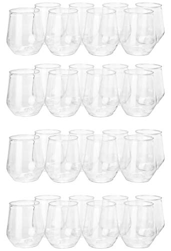 32 count 12 oz Unbreakable Stemless Plastic Wine Champagne Glasses Elegant Durable Reusable Shatterproof Indoor Outdoor Ideal for Home, Office, Bars, Wedding, Bridal Baby Shower