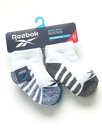 Reebok Girl's 6 Pack, 12 Pack Comfort Cushion Quarter Cut Socks (Infant/Toddler), Size 12-24 Months, White (6 Pack)