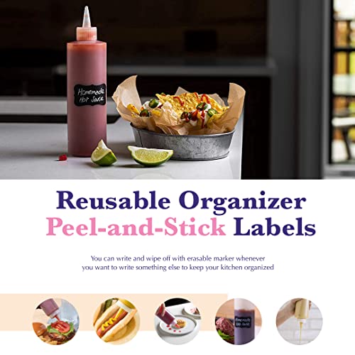 6-pack Premium Plastic Condiment Squeeze Squirt Bottles for Sauces, Paint,Oil, Condiments,Salad Dressings, Arts and Crafts - Food Grade-Includes Funnel, Erasable Marker and Reusable Labels (16 oz)