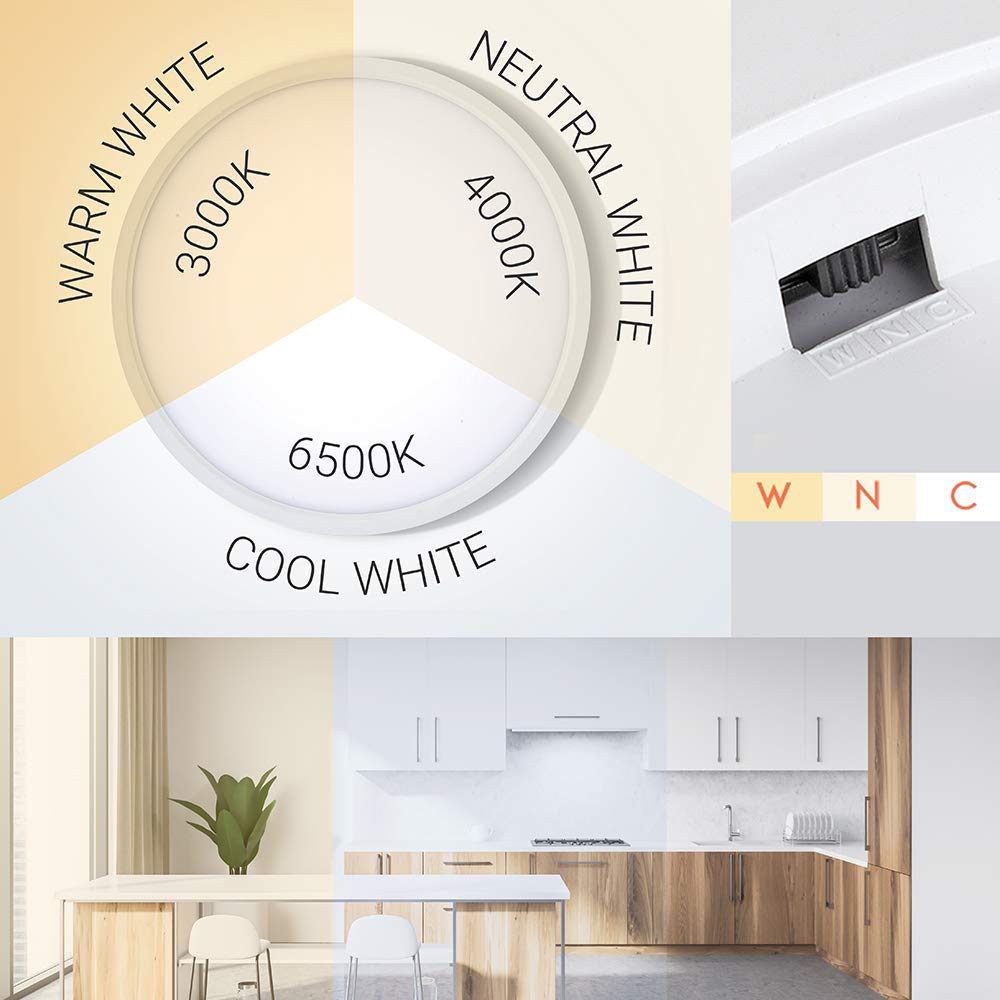 12 Inch 20W Flush Mount LED Ceiling Light, 2000 LM, Round Flush Mount Ceiling Lamp Fixture for Bedroom, Living, Kitchen, Hallway, Bathroom, Stairwell, Color White, Slim, 3 colors in 1(Non Dimmable)