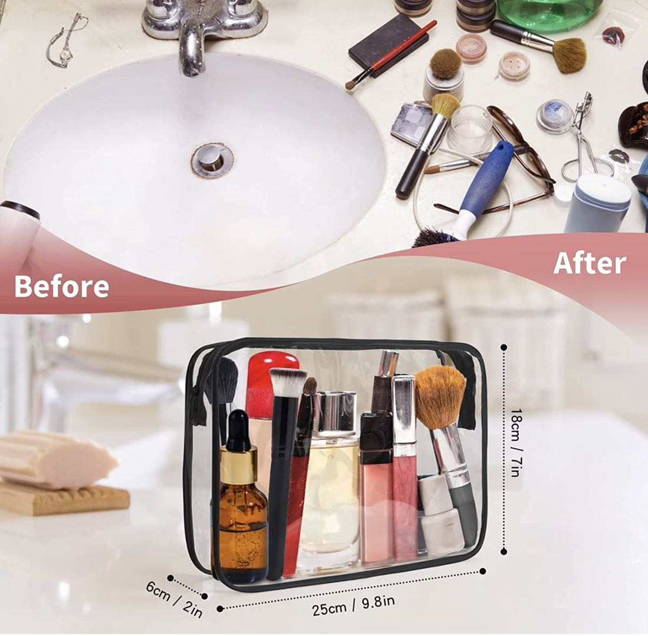 12 Pieces Clear Cosmetics Bag PVC Zippered Clear Toiletry Carry Pouch Portable Cosmetic Makeup Bag Waterproof Makeup Bag Vinyl Plastic Organizer Case for Vacation Bathroom (Black,Large)
