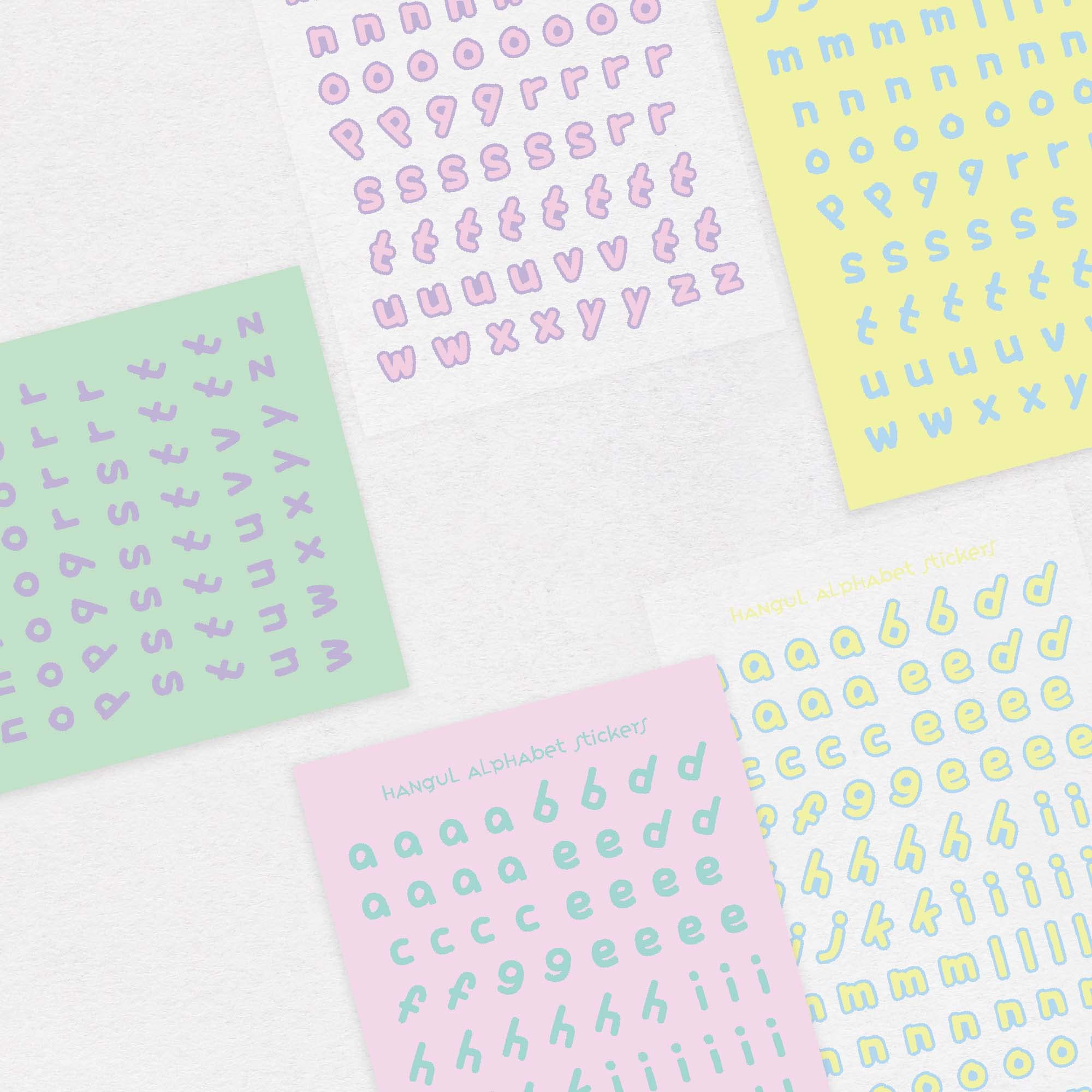 10PCS Pastel Korean and English Alphabet Sticker Sheets, Hangul Letter Sticker Bundle 5 Colors