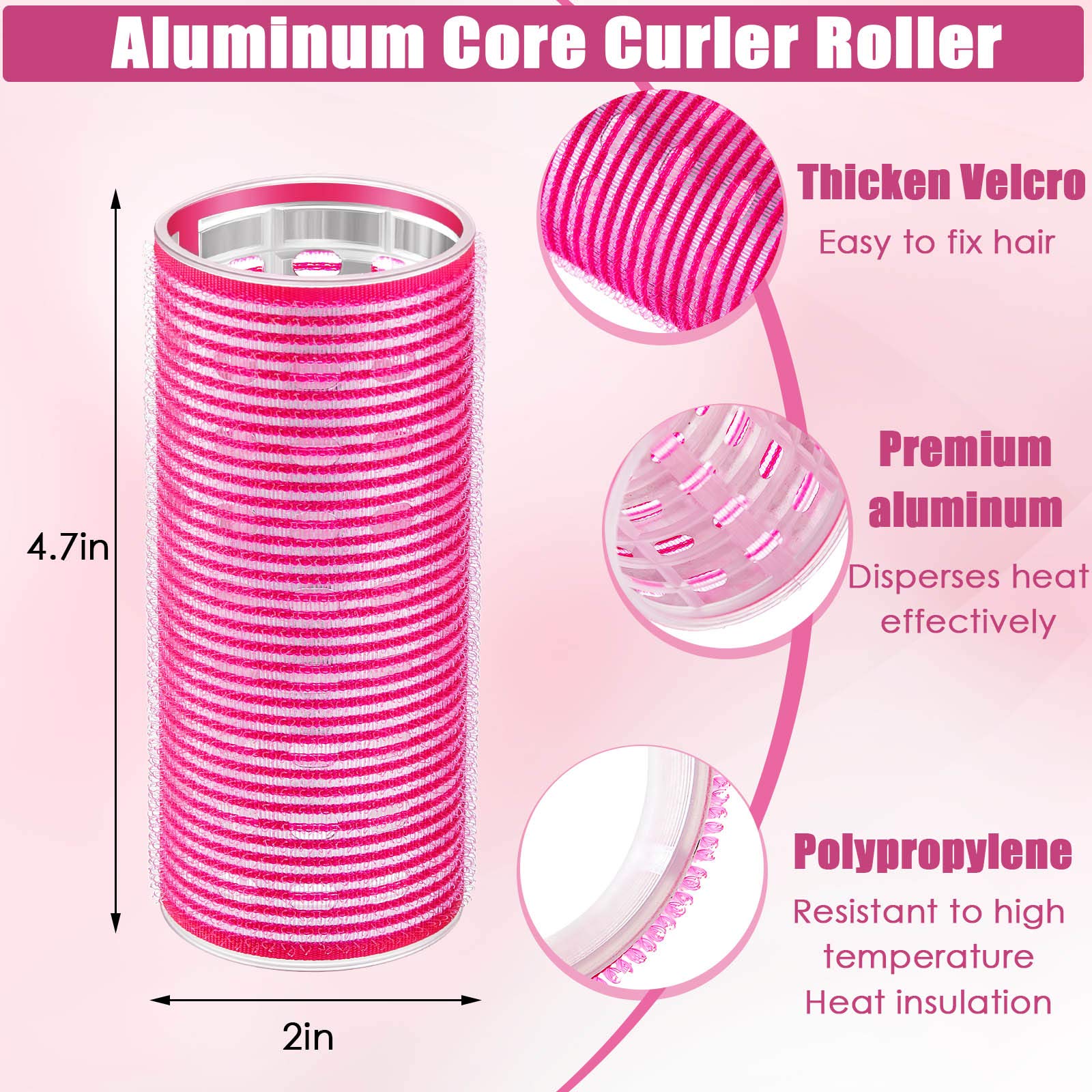 WILLBOND 4 Pcs Long Hair Rollers for Bangs Aluminum Core Curlers Thermal Self Grip Roller for Long and Medium Hair Women Hairstyle(4.7 x 2 Inch,Rose Red, Light Pink, Purple, Black)