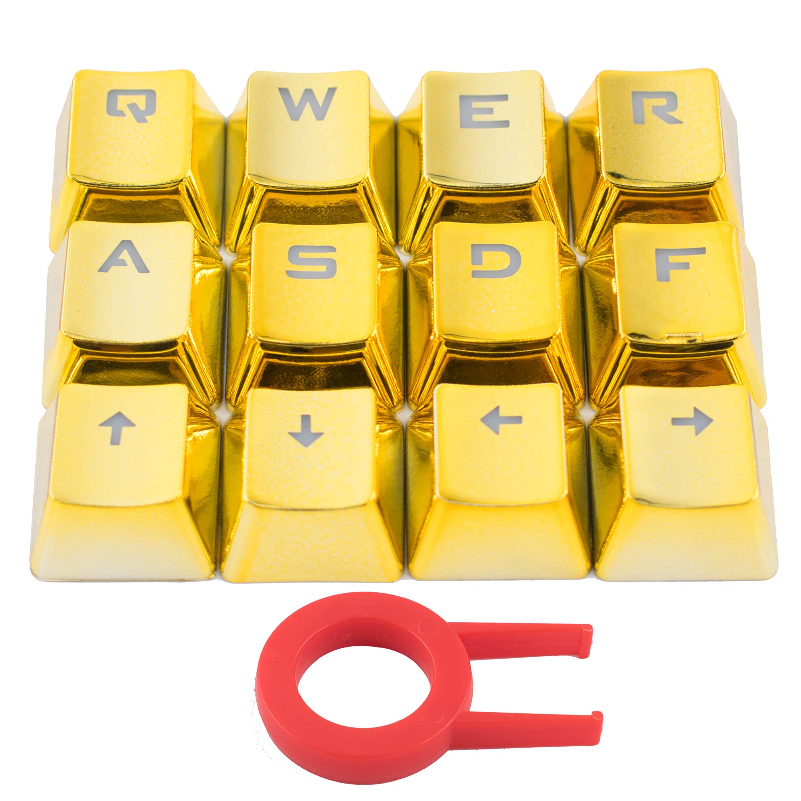 12 Keys PBT Keycaps Backlit Metallic Electroplated Set for Cherry MX Axis Mechanical Keyboard TLT Retail FPS and MOBA Gaming Switch QWER/ASDF/WASD/Direction with Key Puller(Gold)
