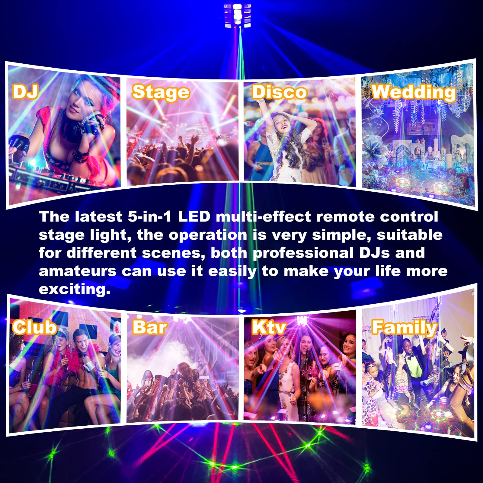 5 in 1 Disco Light DJ Light with Butterfly Beam Wash Pattern Strobe and 3535 LED Effect, Remote and DMX Control for Stage Wedding Bar Karawa Church Disco Show Party Lights...