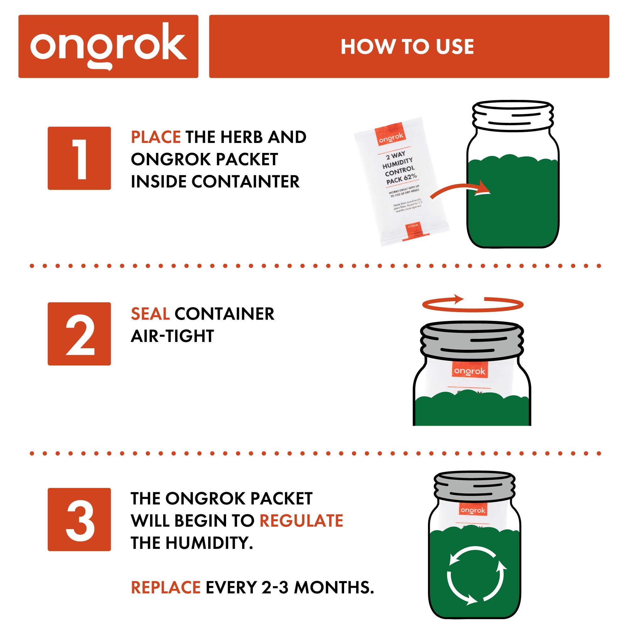 12 Pack of 2 Way Humidity Control Packs, Size 8, 62% RH by ONGROK, Each Pack for up to 1 oz