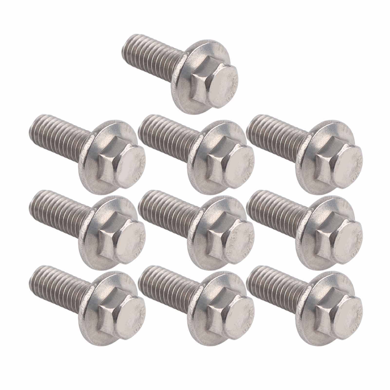 boulon m6 INOX a Bride + 10pcs Head M6 Stainless Steel SS304 Screw kit, Hex Flange Fixing Washer Bolts (M6 * 30) Replacement Accessory