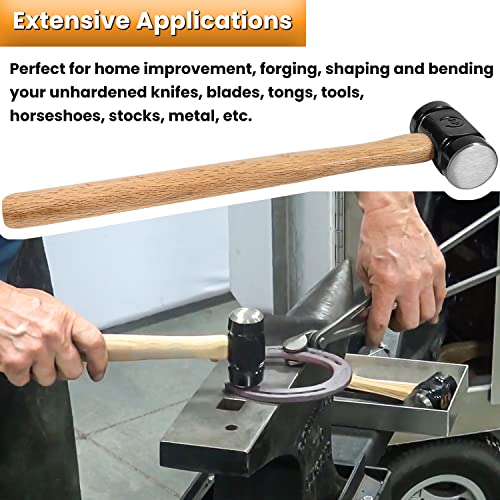 36 oz Rounding Hammer Blacksmith Bladesmith Forge Engineer Drilling Hammer Handmade Knife Making Metal Working Forging Farrier Tool Flat Round Face with Wooden Handle Steel Head