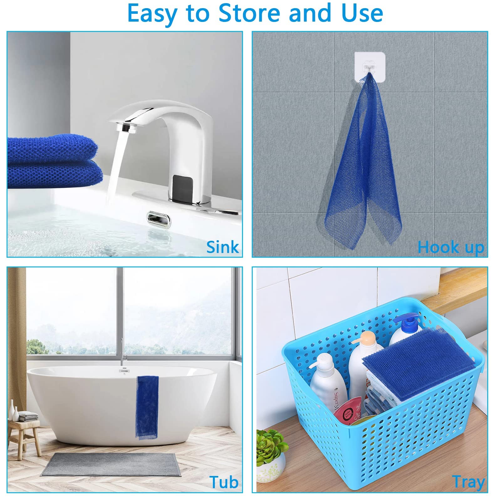 2 Piece African Exfoliating Net for Body, African Net Sponge, African Wash Net, African Shower Net, African Bath Sponge Scrubbing Rag Net Exfoliation, African Body Scrubber (Blue)