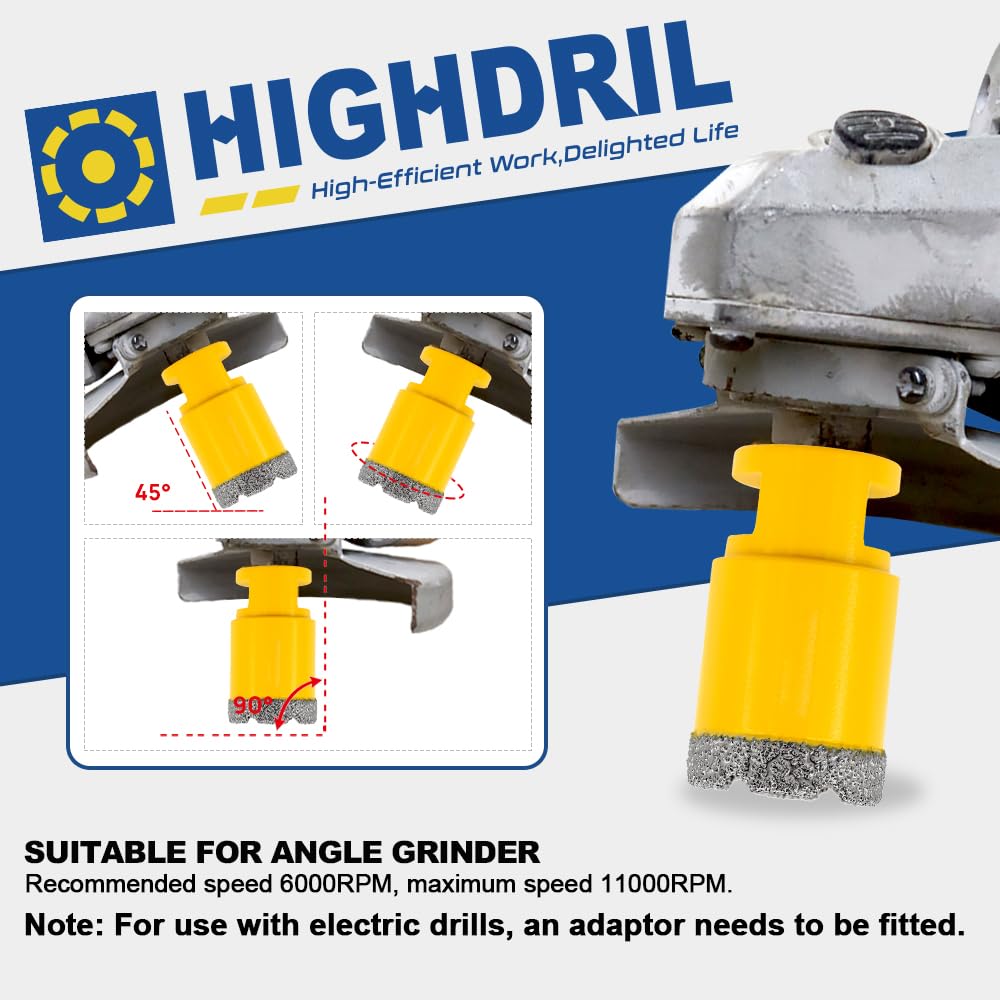 HIGHDRIL Diamond Core Drill Bit - 1-1/8"(28mm) with 5/8-11 Thread Dry Drilling for Porcelain Tile Ceramic Granite Marble Stone Masonry Brick