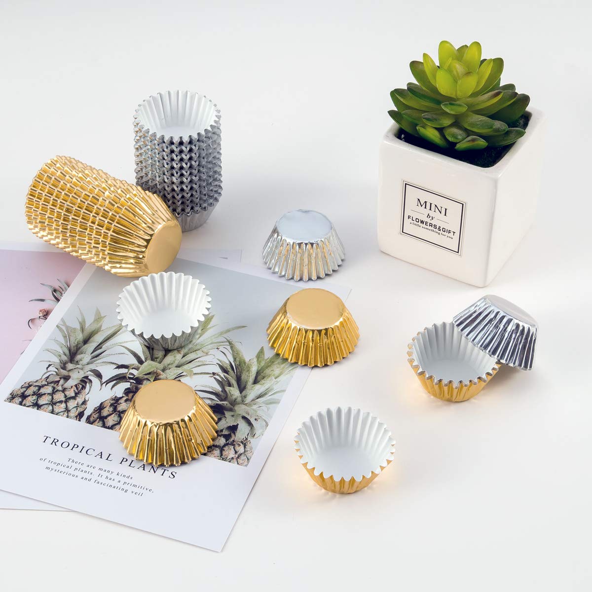 1000 PCS Cupcake Liners 1.25 inches Mini Foil Baking Cups Wrapper Muffin Cases Gold and Silver Tulip Paper Cups for Baby Shower, Birthday Party, Weddings Decorations (Silver,Gold)