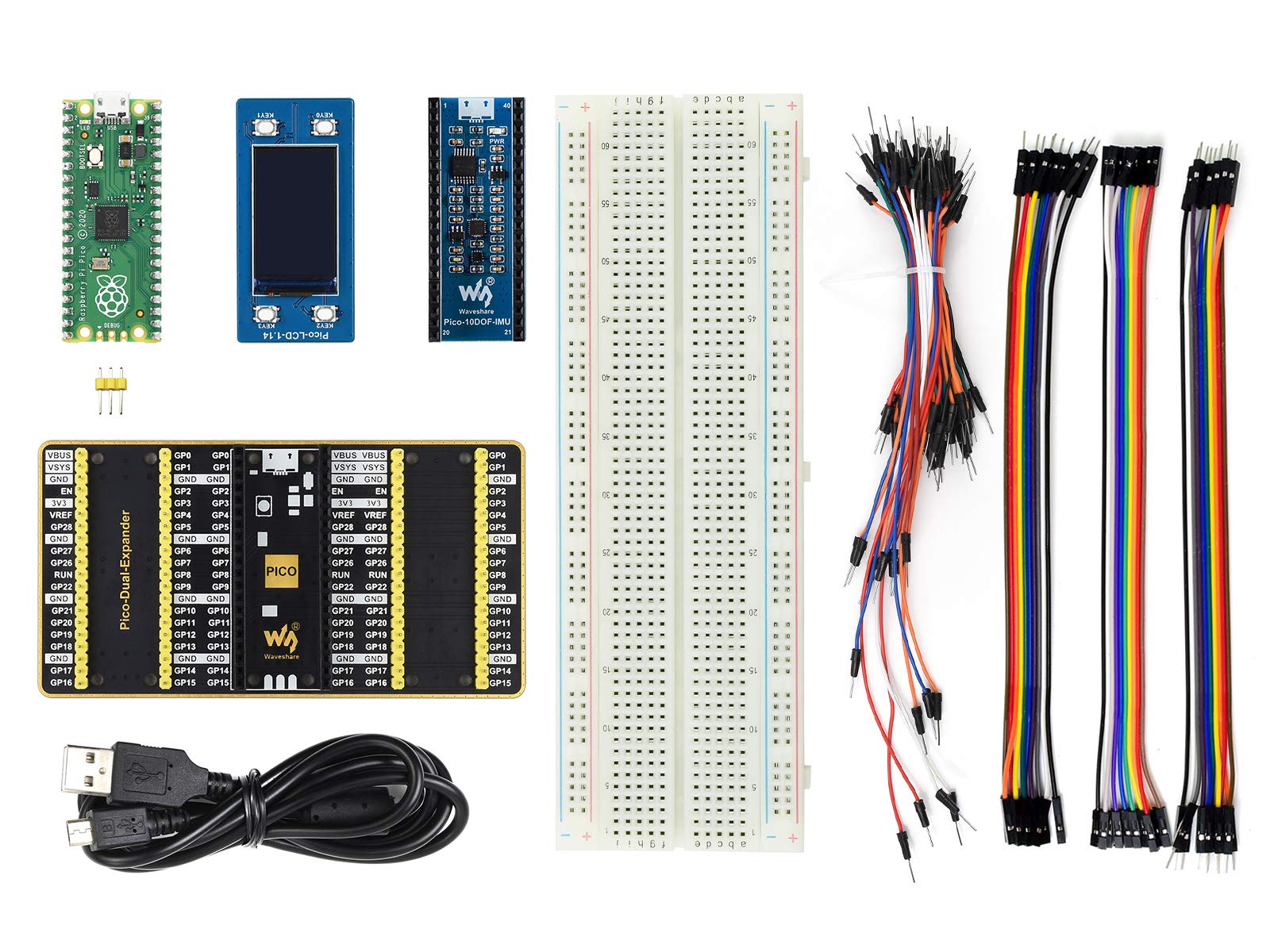 Raspberry Pi Pico Evaluation Kit (Type B) RPi Pico with Pre-Soldered Header+1.14 inch LCD Display+10-DOF IMU Sensor+GPIO Expander+Dual GPIO Expander