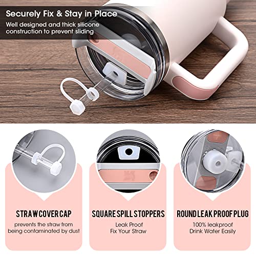 3Pcs Spill Proof Stopper Silicone for Stanley Cup 2.0 40oz/30oz Tumbler Leakproof Water Bottle Sealing Accessories with Round Top Leak Proof stopper Plug & Square lid anti-leak Stopper,Straw Cap Cover