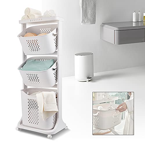 3 Tier Household Laundry Basket Storage Cart Bathroom Rack Clothing Organization With Universal Wheel For Bedroom Bathroom