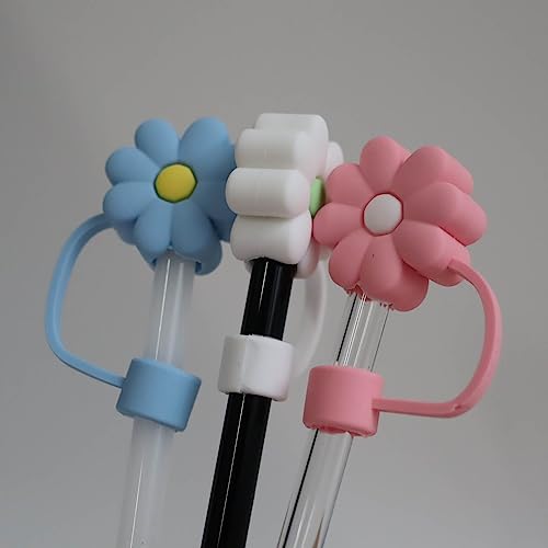 3PCS Straw Covers for Stanley Tumbler, Silicone Straw Cover for Stanley 40 oz, 30 oz, Straw Topper for Stanley Cup, Cap for Stanley Straw Accessories, Straw Cap (Flower)