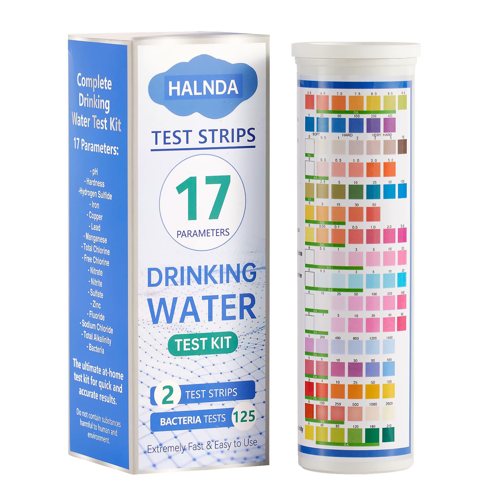 17 in 1 Drinking Water Test Kit-125 Strips+2 Bacteria Tests,Home Water and Well Water Testing Kit,pH, Hardness, Chlorine, Lead, Iron, Copper, Nitrate, Nitrite Test Kit