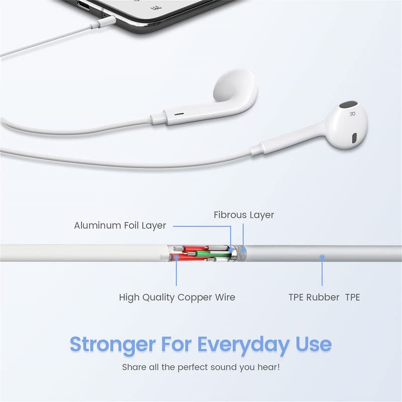 2 Pack-Apple Earbuds for iPhone Headphones Lightning Connector [Apple MFi Certified] Wired Earphones Built-in Microphone & Volume Control Compatible with iPhone 14/13/12/11/XR/XS/X/7/8