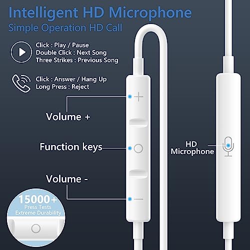 2 Pack Apple Earbuds Wired【Apple MFi Certified】 iPhone Headphones with Lightning Connector (Built-in Microphone & Volume Control & Support Call) for iPhone 14/13/12/11/XR/XS/X/8/7/SE, Support All iOS