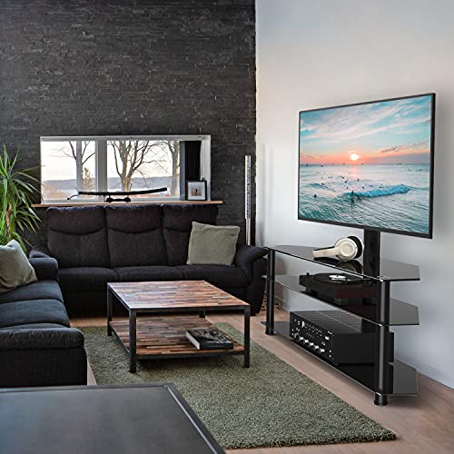 5Rcom Corner TV Stand,TV Stand with Mount with 3 Tier Tempered Glass Shelves for 32-75 Inch TVs, Max VESA 600X400mm, Television Stand