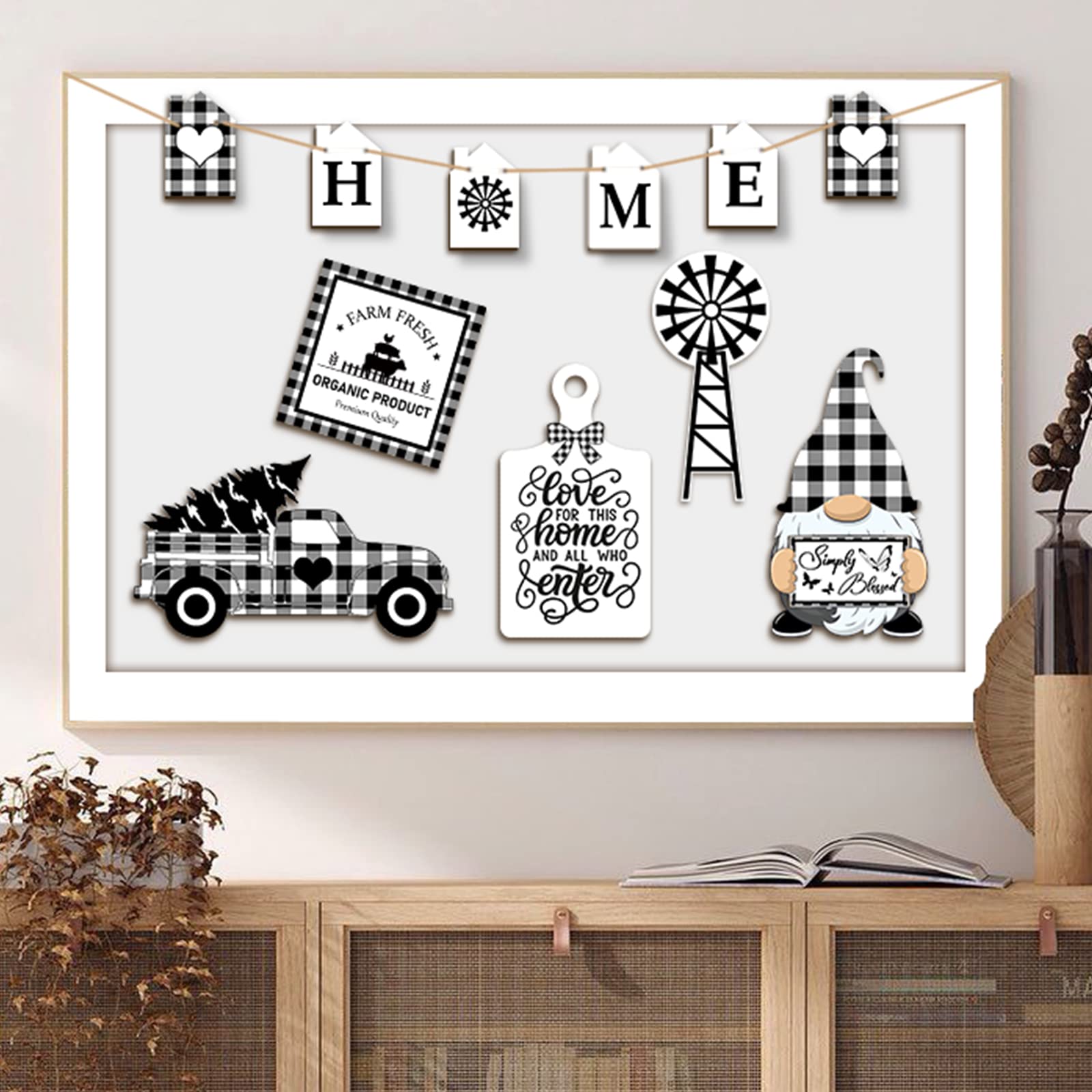 10 PCS Christmas Tiered Tray Decor, Joy Believe Farmhouse Wood Signs for Xmas Kitchen Table Shelf