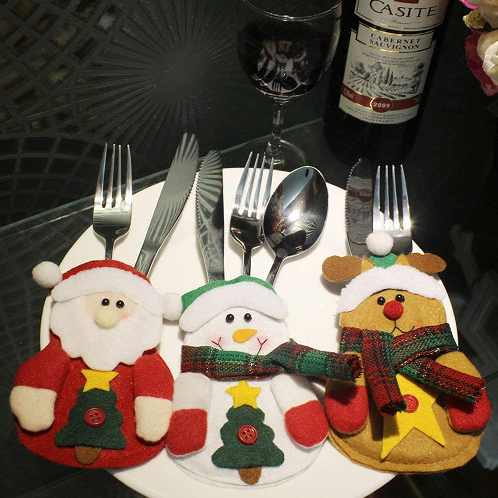 12 Pack Christmas Tableware Holders Suit, Messar Silverware Holders Pockets Pouches Set Flatware Holders Knife and Fork Cutlery Bags Kitchen Storage Tool for Christmas Party Table Decoration
