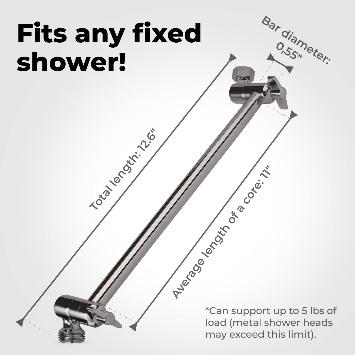 11'' Shower Head Extension Arm by LOKBY - Anti-Leakage Shower Extension Arm - Adjustable Shower Arm Fits Any Rain or Handheld Shower Heads - Shower Head Extension Pipe - Rust Proof Materials - Nickel