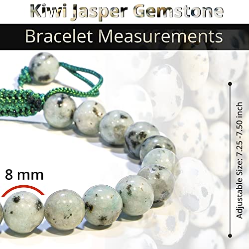 Adjustable Crystal Bracelet β Kiwi Jasper Gemstone Bead Bracelet β Chic Gemstone Bracelet for Men and Women β 8mm Round Healing Crystal Bead Bracelets (Kiwi Jasper)