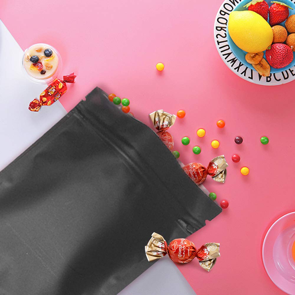 100 Pack Mylar Bags - 5.5 x 7.8 Inch Resealable Foil Pouch Bag Food Storage Pouch Matte Black