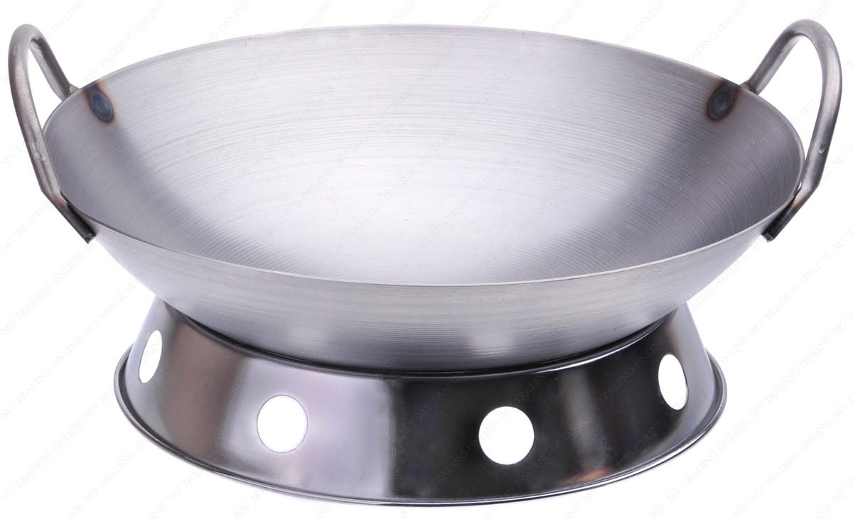 16 Inches Carbon Steel Round Bottom Wok with Two Side Metal Handle, 14 Gauge Thickness, USA Made (Wok Ring Included)