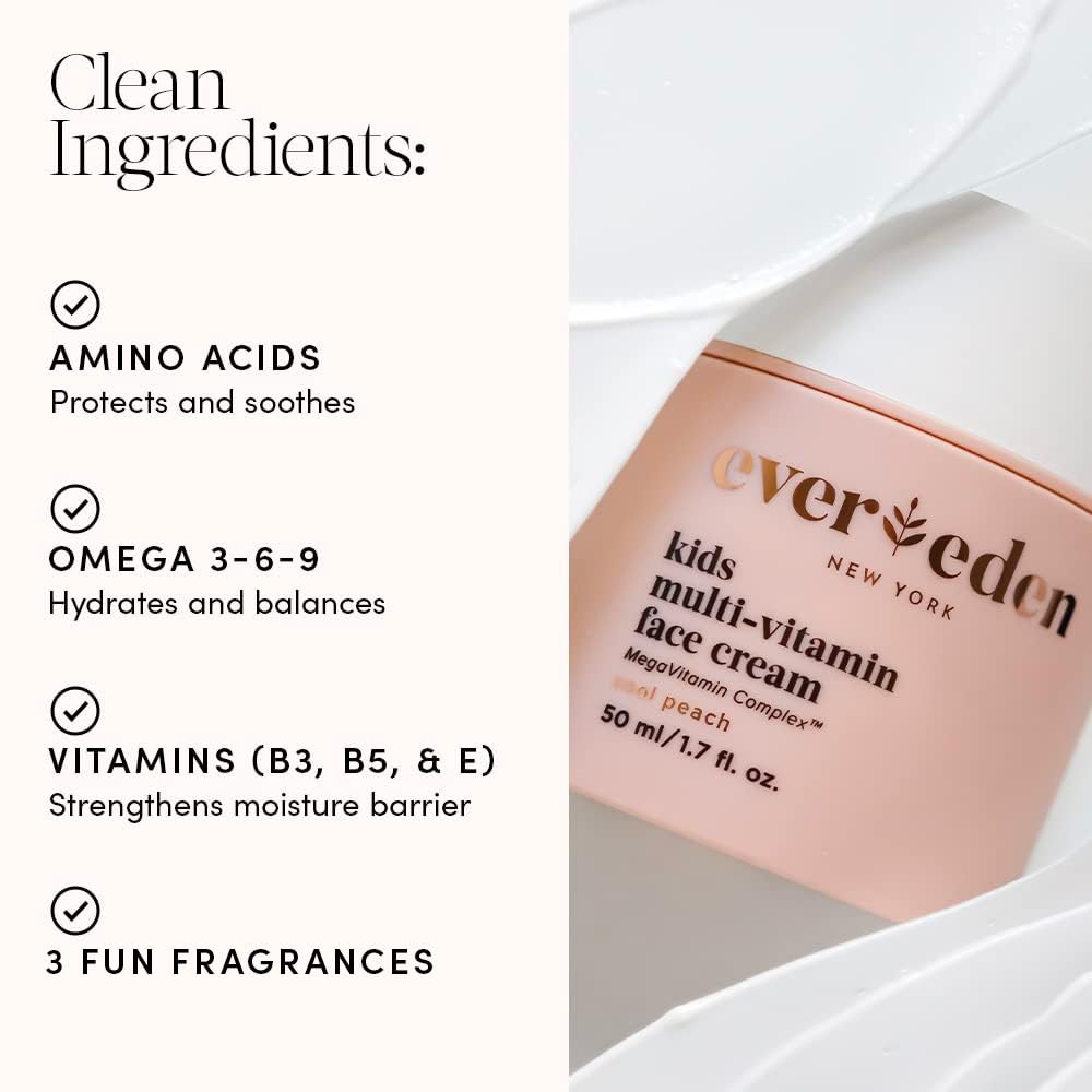 Evereden Kids Face Cream: Cool Peach, 1.7 oz. | Kids Face Lotion | Clean and Non-Toxic Kids Face Moisturizer | Multi-Vitamin Skin Care for Kids